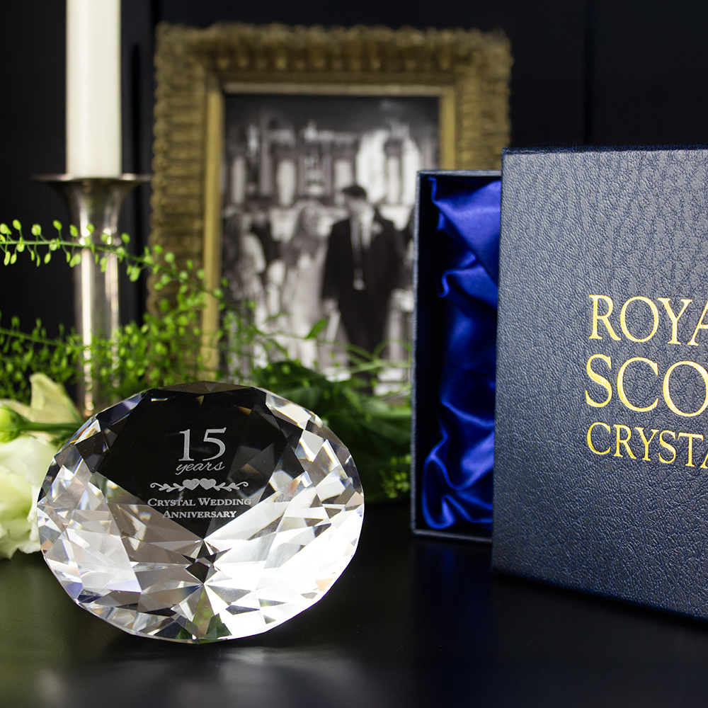 Crystal Glass Diamond shaped Paperweight engraved Crystal Wedding ...