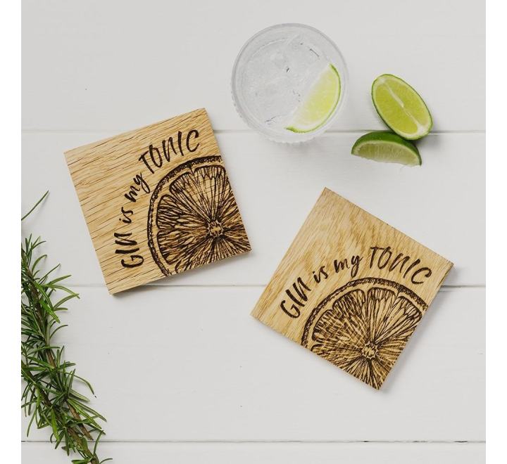 2 Gin is my Tonic Oak Coasters 11cm | James Pirie