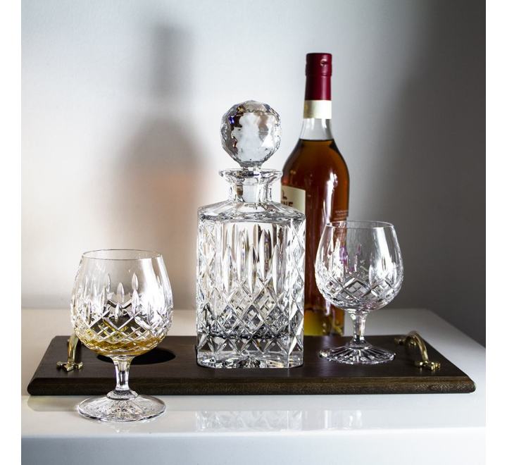 London Solid Oak Brandy Tray Set (Square Spirit Decanter & 2 Brandy ...