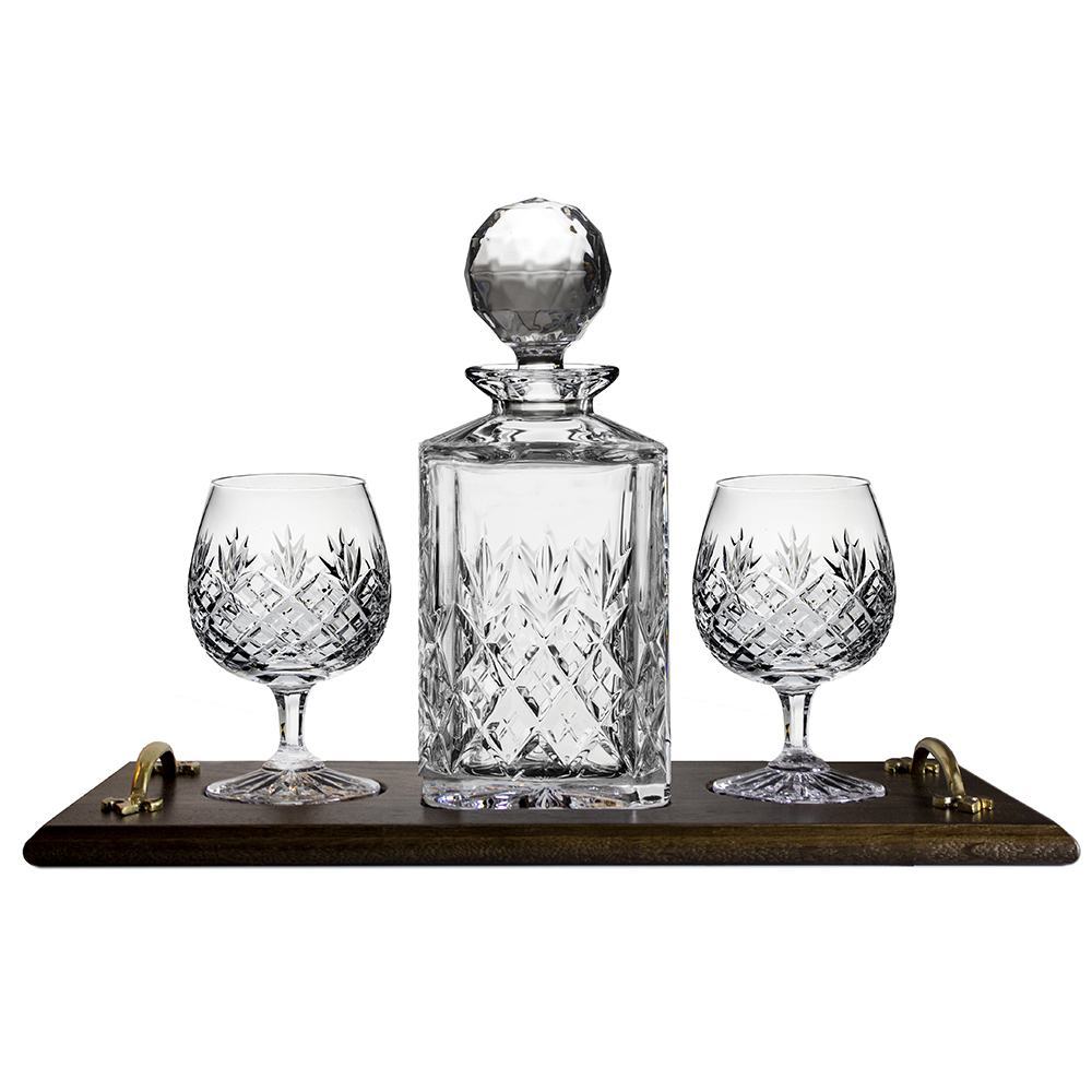 Elgin Solid Oak Brandy Tray Set (Square Spirit Decanter & 2 Brandy ...